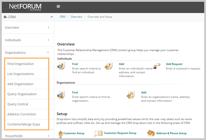 Organizations Overview – NetForum Support