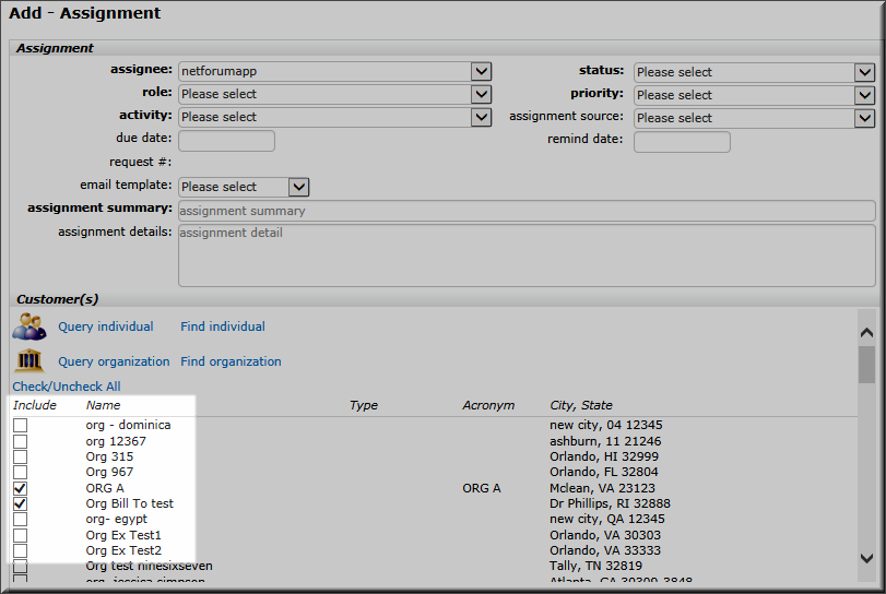 Add Assignment (Group) – NetForum Support