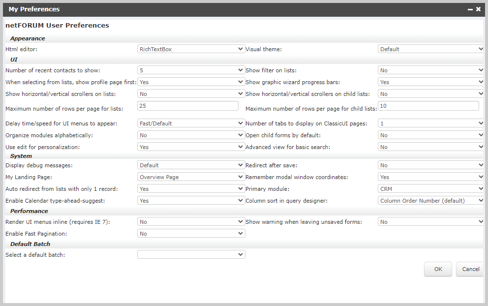 User Preferences – NetForum Enterprise Support