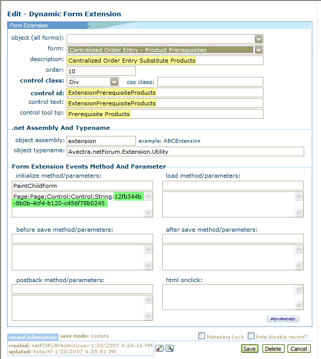 Designed Child Form Menu – NetForum Support