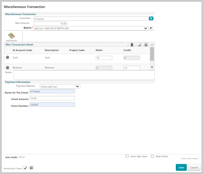 Miscellaneous Transaction – NetForum Support