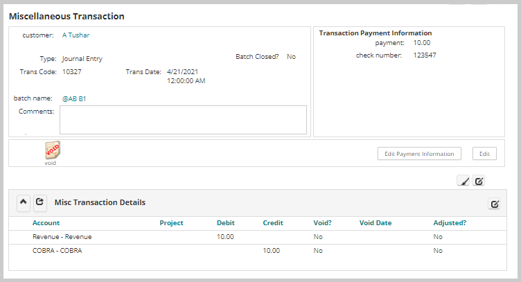 Miscellaneous Transaction – NetForum Support