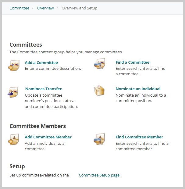 Committee Overview and Setup Page – NetForum Support