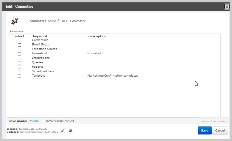 Adding Keywords to a Committee – NetForum Support