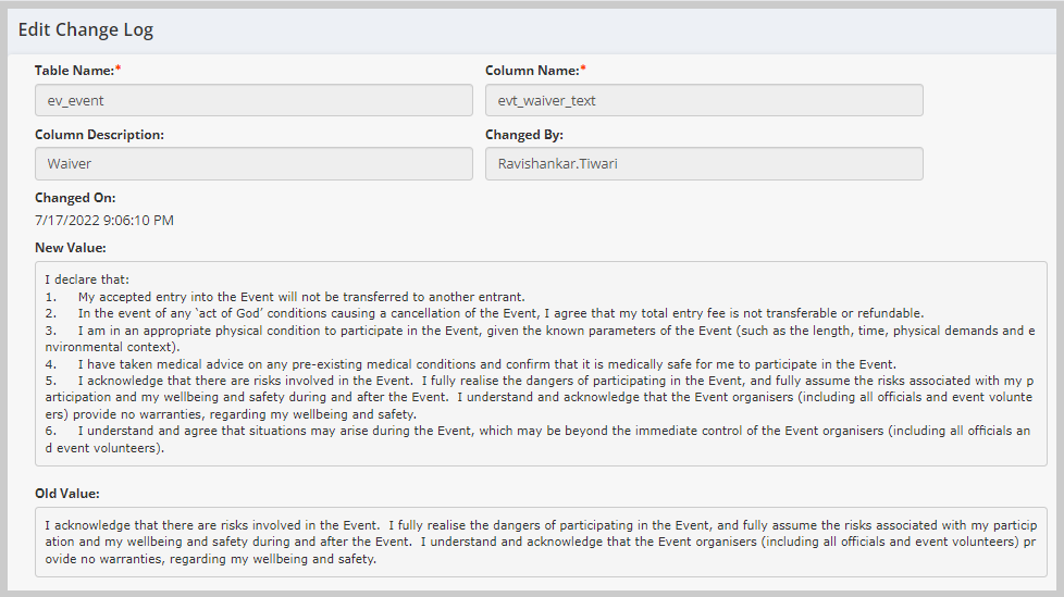 Viewing the Waiver History Log – NetForum Support