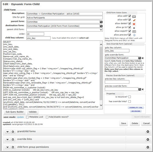 Child Form Select SQL – NetForum Support