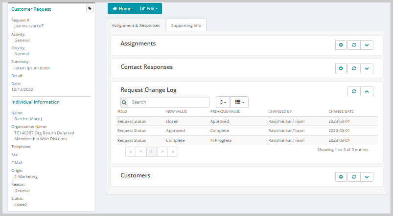 Request Profile Child Form Change Log – NetForum Support