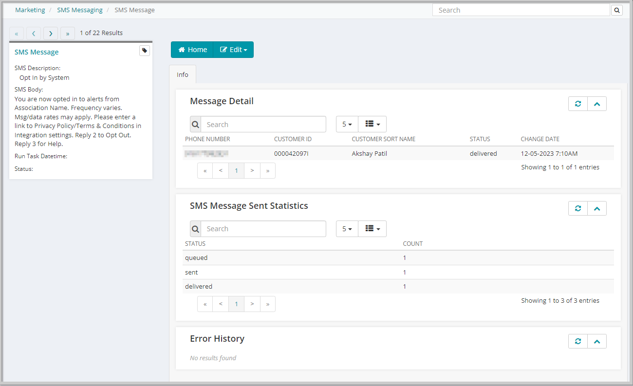 SMS Message Profile – NetForum Support